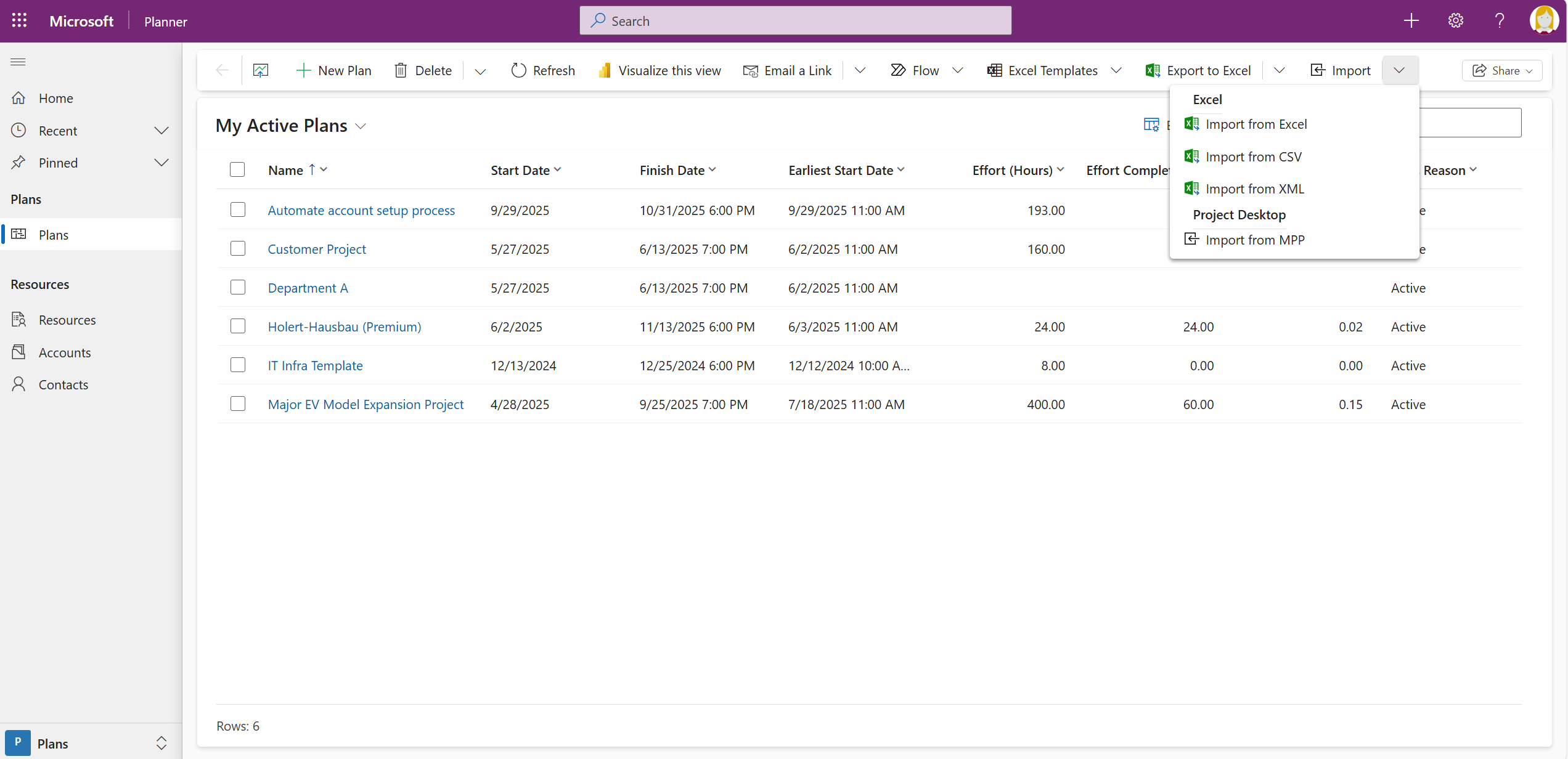 Import Excel file into Planner Premium
